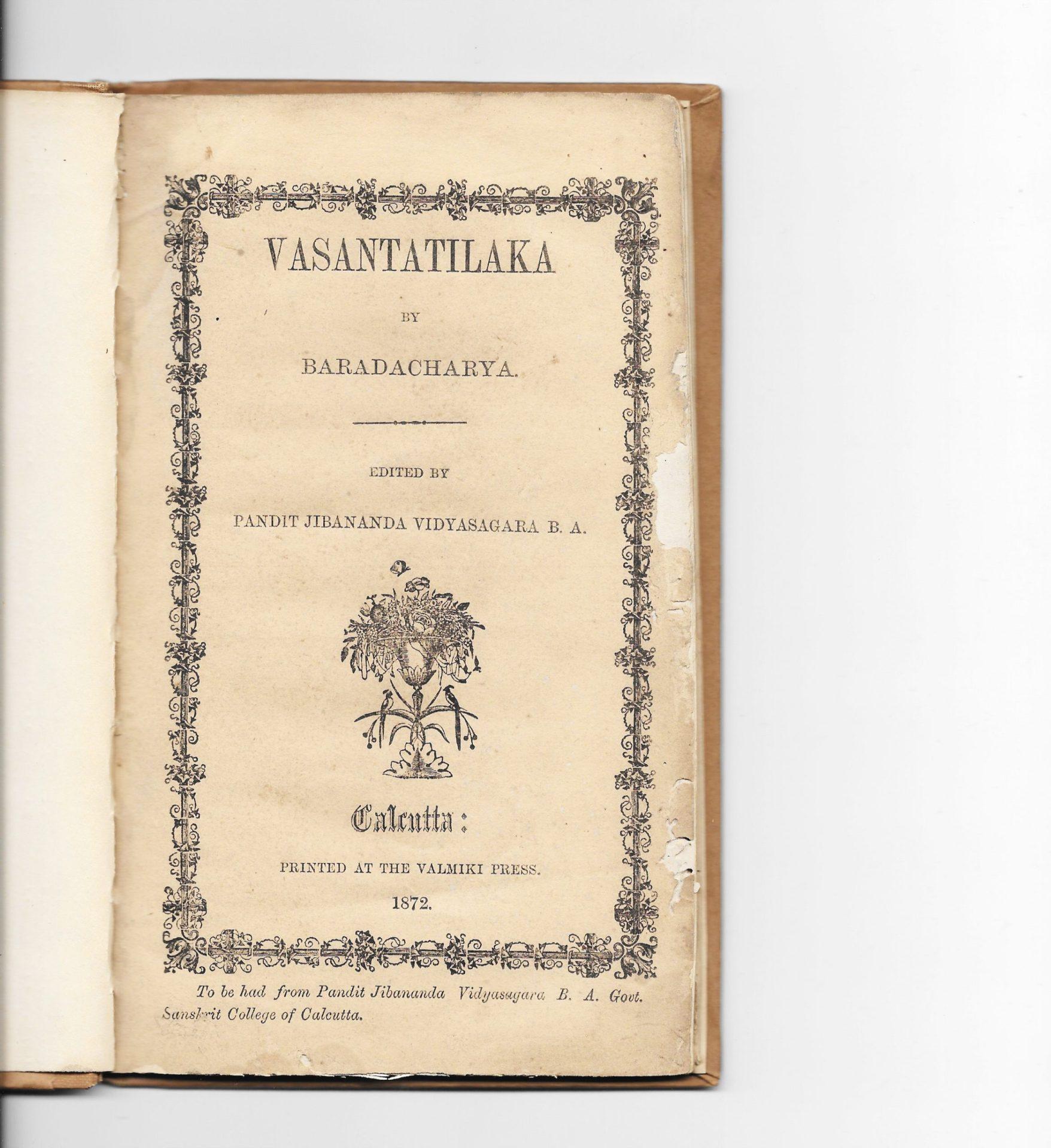 SANSKRIT LANGUAGE / CALCUTTA IMPRINT / THEATRE: Vasantatilaka - Daša Pahor